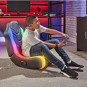X Rocker Chimera RGB LED Floor Rocker Gaming Chair for Kids, Youth Aged 5-9, Built in Audio System, Foldable, 5110101, 29.1 x 16.5 x 26.7", Black