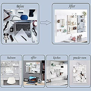 JSF 4 Sets Plastic Pegboard Kit - Decorative Wall Mounted Plastic Floating Shelves for Bedroom, Bathroom, and Kitchen , Pegboard Ledges Organizer,Entryway Organizer with Key Hooks (White)