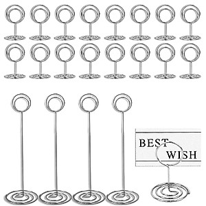 Beiskll Table Number Holders Mini+Tall, Place Card Holders, Photo Holders, Wire Picture Holders, for Wedding Anniversary Birthday Party (20PCS Silver)