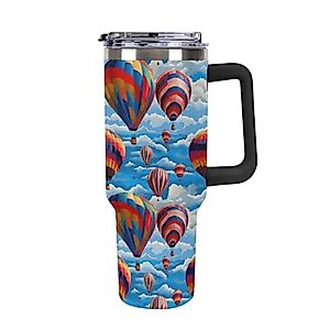 Hot Air Balloons 40 Oz Stainless Steel Cup Travel Tumbler with Handle and Straw Lightweight Coffee Mug for Home Office