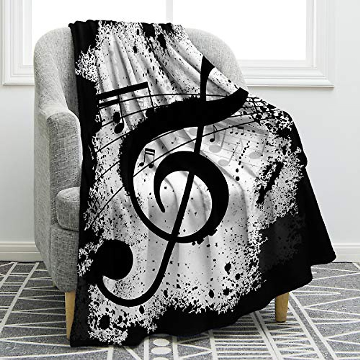 Jekeno Music Note Blanket Double Sided Print Throw Blanket Soft Comfortable for Sofa Chair Bed Office 50"x60"