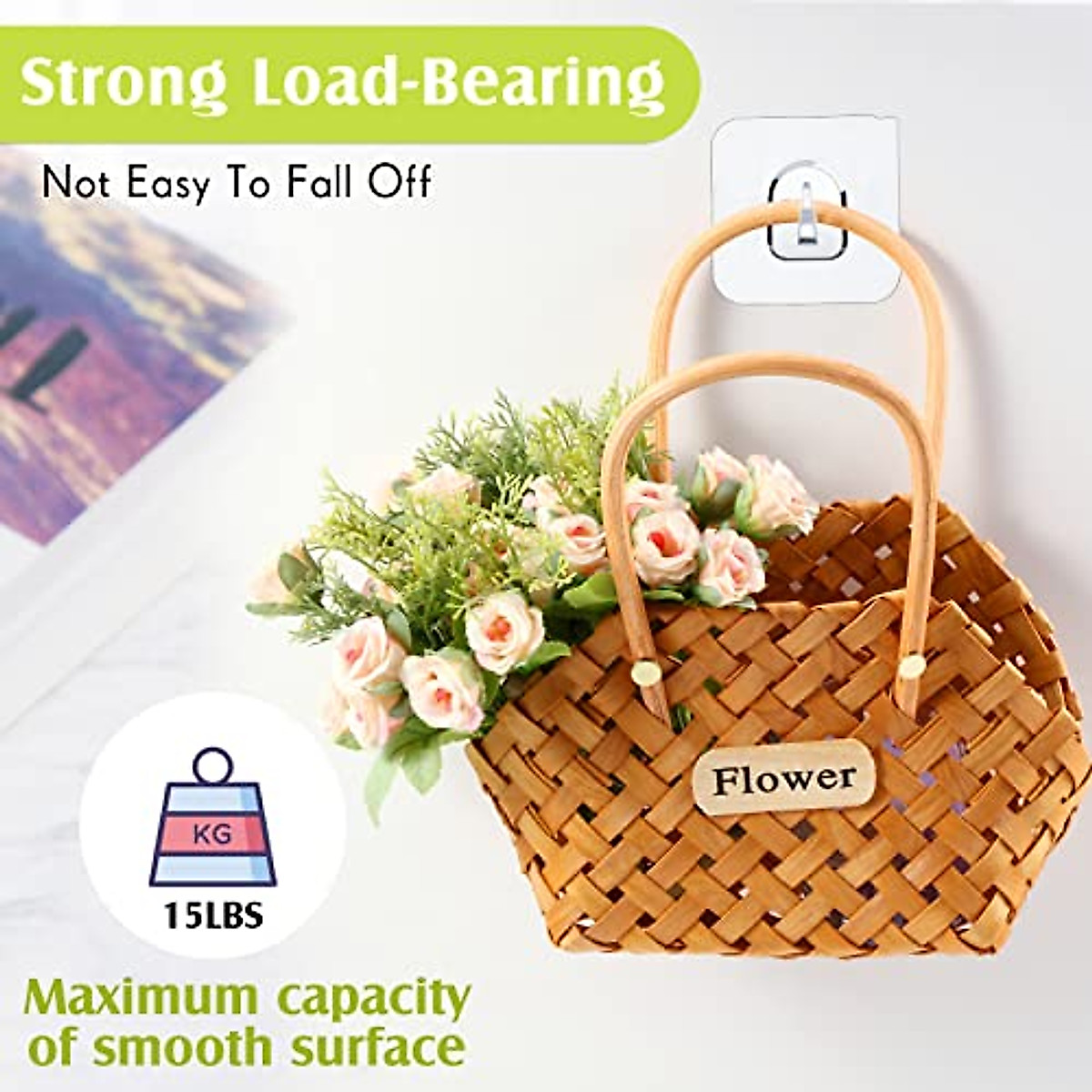 Yinkin 30 Pieces Clear Wall Hooks 15 lb (max) Adhesive Hooks for Hanging Plastic Sticky Hooks Heavy Duty Hook Transparent Drill Free Reusable for Hat Kitchen Bathroom Office, No Trace No Scratch