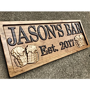 Personalized Bar Sign Custom Carved Wood Sign Personalized Wood Sign Groomsmen Gift Cabin Sign Man Cave Sign Pub Rustic Home Decor Housewarming Gift Wine Cellar Beer Basement Bar Decor