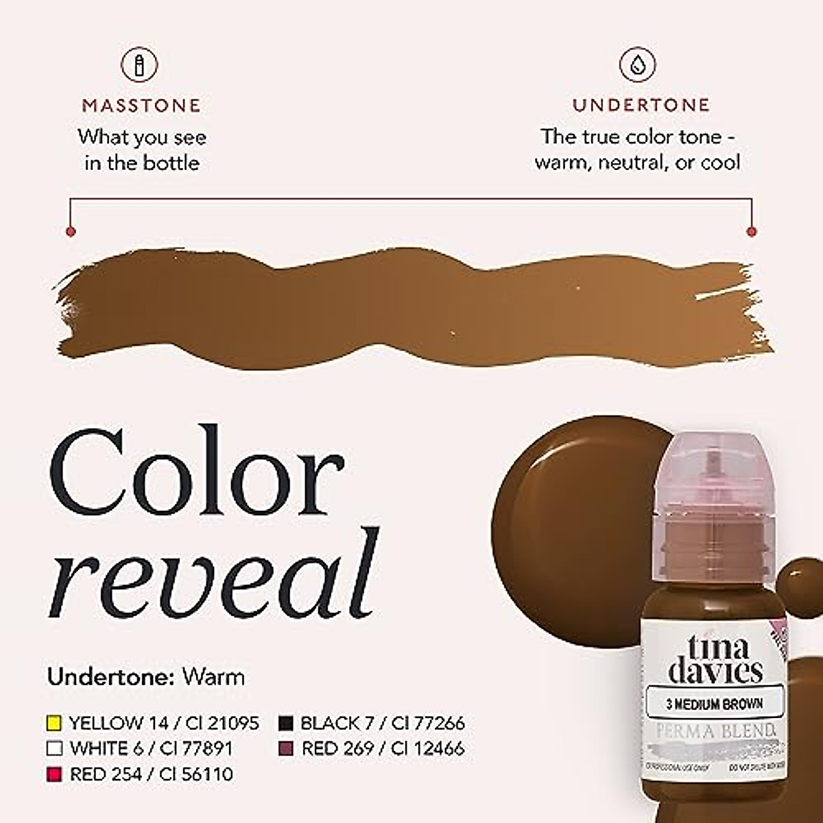 Tina Davies Professional X Perma Blend Brow Pigment - Permanent Eyebrow Makeup - Colours Heal True to Tone - High Retention - Medium Brown, 1/2oz