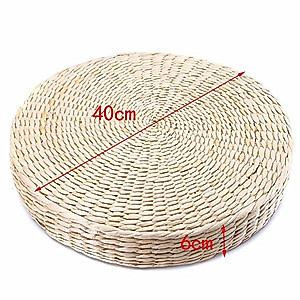 Woven Straw Cushion Round Pouf Tatami Chair Pad Yoga Seat Pillow Knitted Floor Mat Garden Dining Room Home Decor Outdoor (40cm x 6 cm)