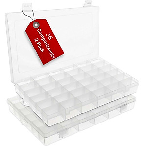 Outdoor 360 Plastic Organizer Box with Dividers 2 pack - 36 Compartment Organizer - Bead Organizer - Best for Bead Storage, Felt Board Letters, Fishing Tackle, Loom Bands (2)