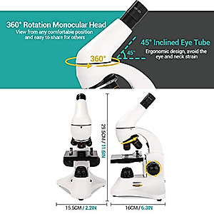 Microscope for Adults Students, 40X-2000X Magnification Dual LED Illumination Metal Body Optical Glass Lens Beginners Monocular Microscope with Prepared Slides Phone Adapter