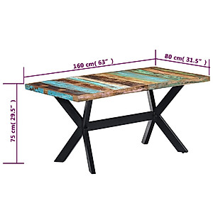 YAFF Dining Table 63"x31.5"x29.5" Solid Reclaimed Wood-7435