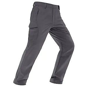 MAGCOMSEN Mens Snowboard Pants Fleece Lined Work Tactical Camping Ski Winter Pants for Men Gray
