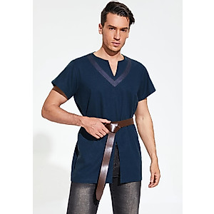FURPHI US Size Medieval Linen Tunic with Belt for Men Medieval Shirt Knight Ren Faire Costume