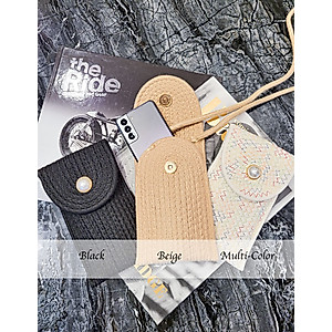 Woven Rattan Hand Crochet Crossbody Fabric bag (Cell Phone, Card Pocket) (Black)