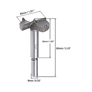 uxcell Forstner Drill Bits 40mm, Tungsten Carbide Wood Hole Saw Auger Opener Woodworking Hinge Hole Drilling Boring Bit Cutter Gray with Case