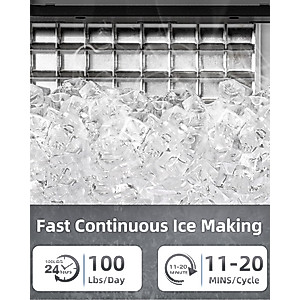 Commercial Ice Maker Machine, 100 lbs/24H Under Counter Ice Machine with 2 Way Water Inlet, 33lbs Ice Storage, Stainless Steel Freestanding, Self Cleaning Ice Makers for Home/Bar/Restaurant/Outdoor