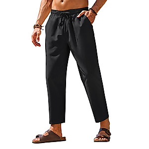 COOFANDY Mens Linen Pants Casual Drawstring Trousers Lightweight Yoga Beach Hippie Summer Pants Black