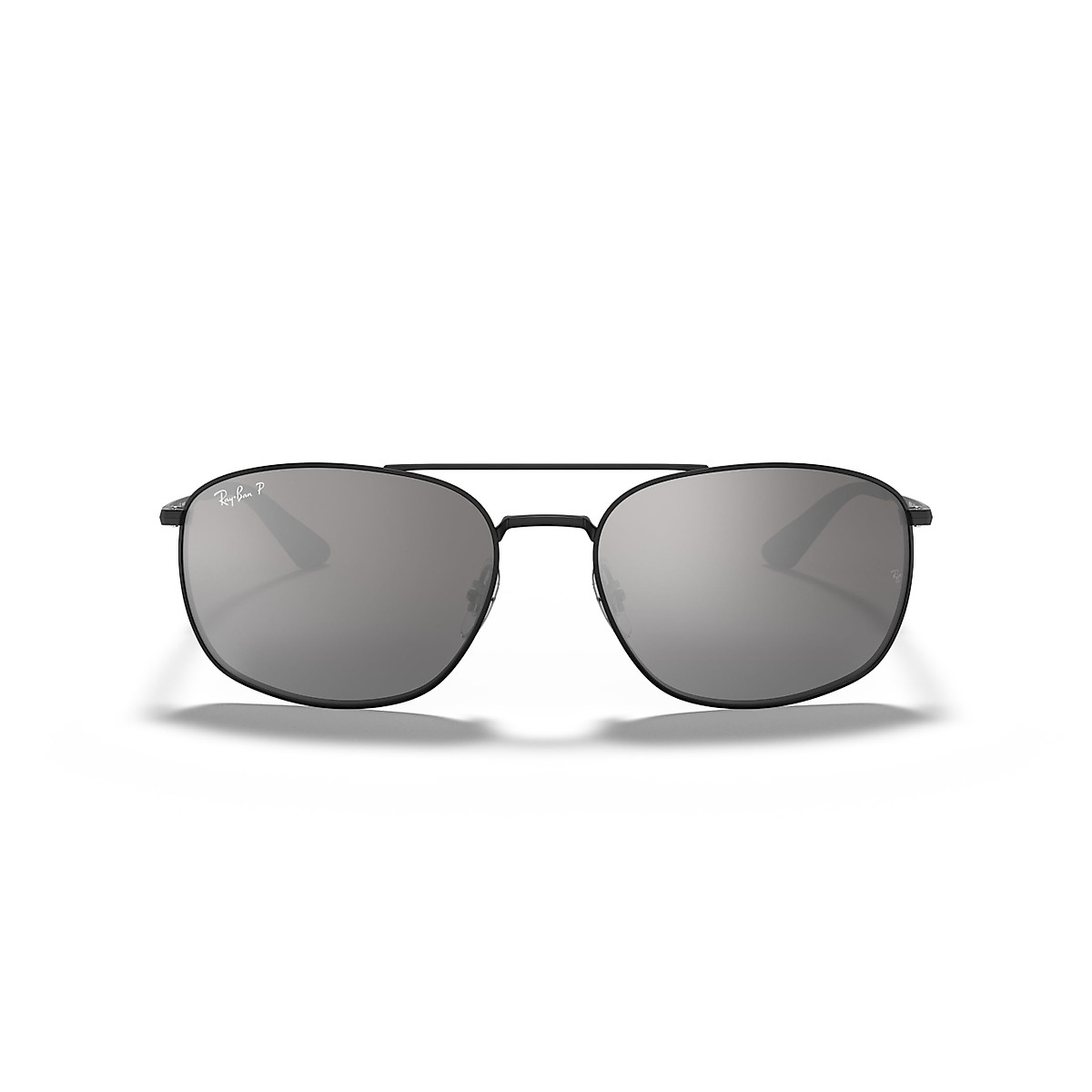 Ray-Ban RB3654 Square Sunglasses, Black/Polarized Grey Mirrored Gradient Silver, 60 mm
