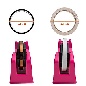IHOMECOOKER Desktop Tape Dispenser Adhesive Roll Holder (Fits 1" & 3" Core) with Weighted Nonskid Rose red