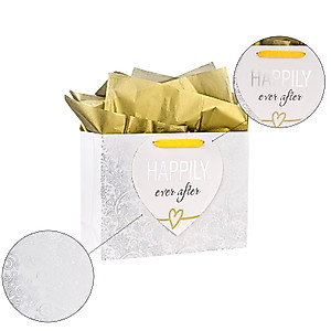 MAYPLUSS 16" Large Gift Bag with Greeting Card and Tissue Paper for Wedding - Silver Design