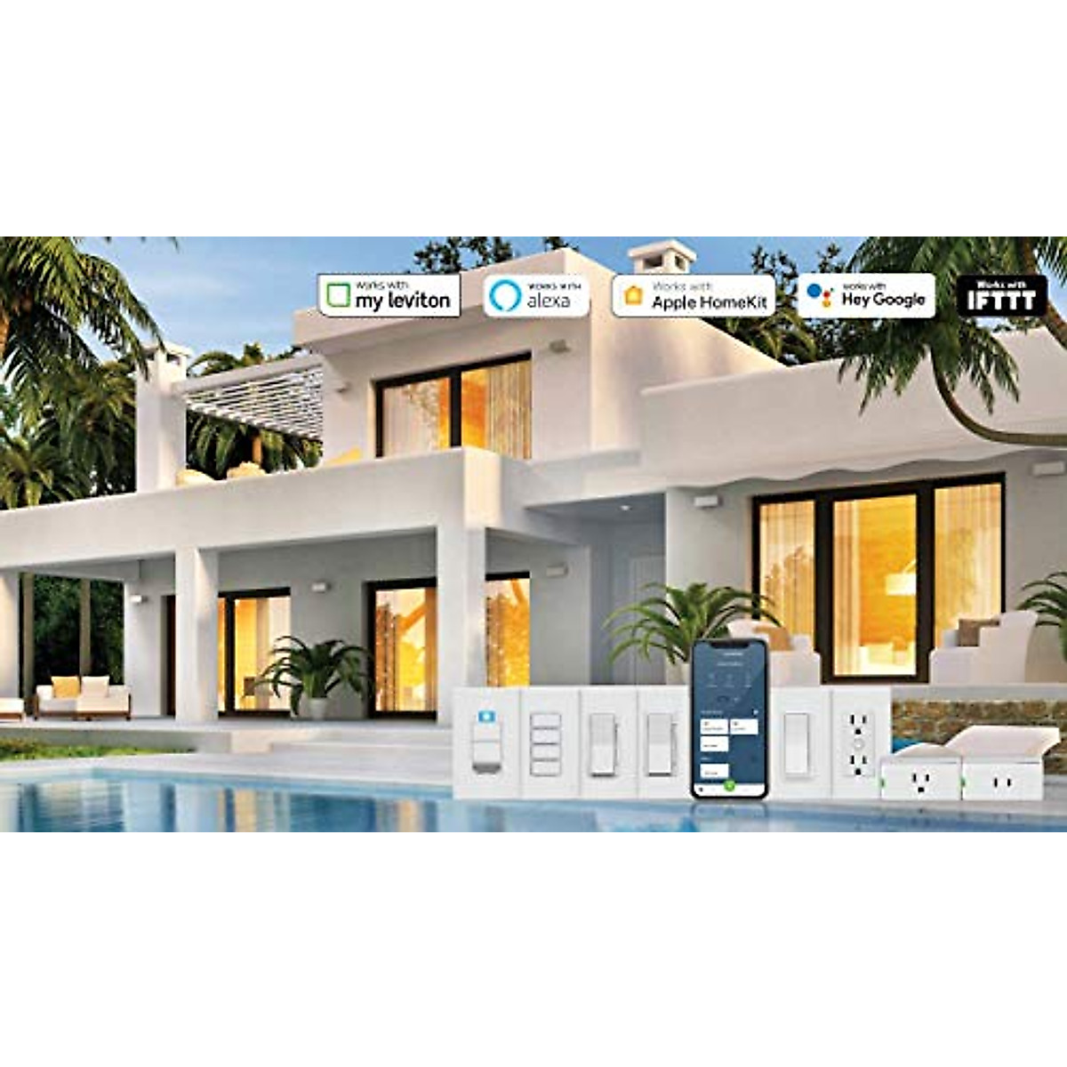 Leviton D26HD-1BW-2 Pack D26HD-1BW Decora Smart Wi-Fi, No Hub Required (2nd Gen) 600W Dimmer Switch 2-Pack, White