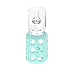 Lifefactory Glass Baby Bottle with Silicone Sleeve 4 Ounce, 2 Pack - Mint