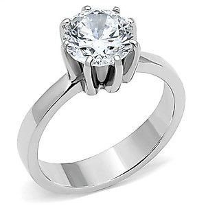 Marimor Jewelry Women's 2.04 Carat Round Solitaire Zirconia Stainless Steel Engagement Ring Size 7