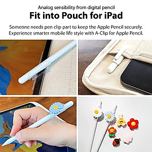 araree A-Clip Pencil Clip Pencil Holder Compatible with Apple Pencil 1st Generation/ 2nd Generation Hard Material Sturdy Clip for Apple Pencil, Apple Pencil Pocket Clip 2pcs - Clear/White