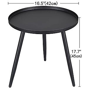 H JINHUI Round Sofa Side End Tables Metal Bedside Tables Nightstands for Small Space Living Room Bedroom Balcony, Anti-Rust and Waterproof, Matte Black