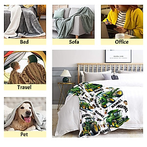Personalized Trucks Blanket for Boys Girls Kids, Tractor Truck Flannel Throw Blanket Text Gifts Throw Soft & Warm Bed—All Season 30"x40" for Baby/Pets