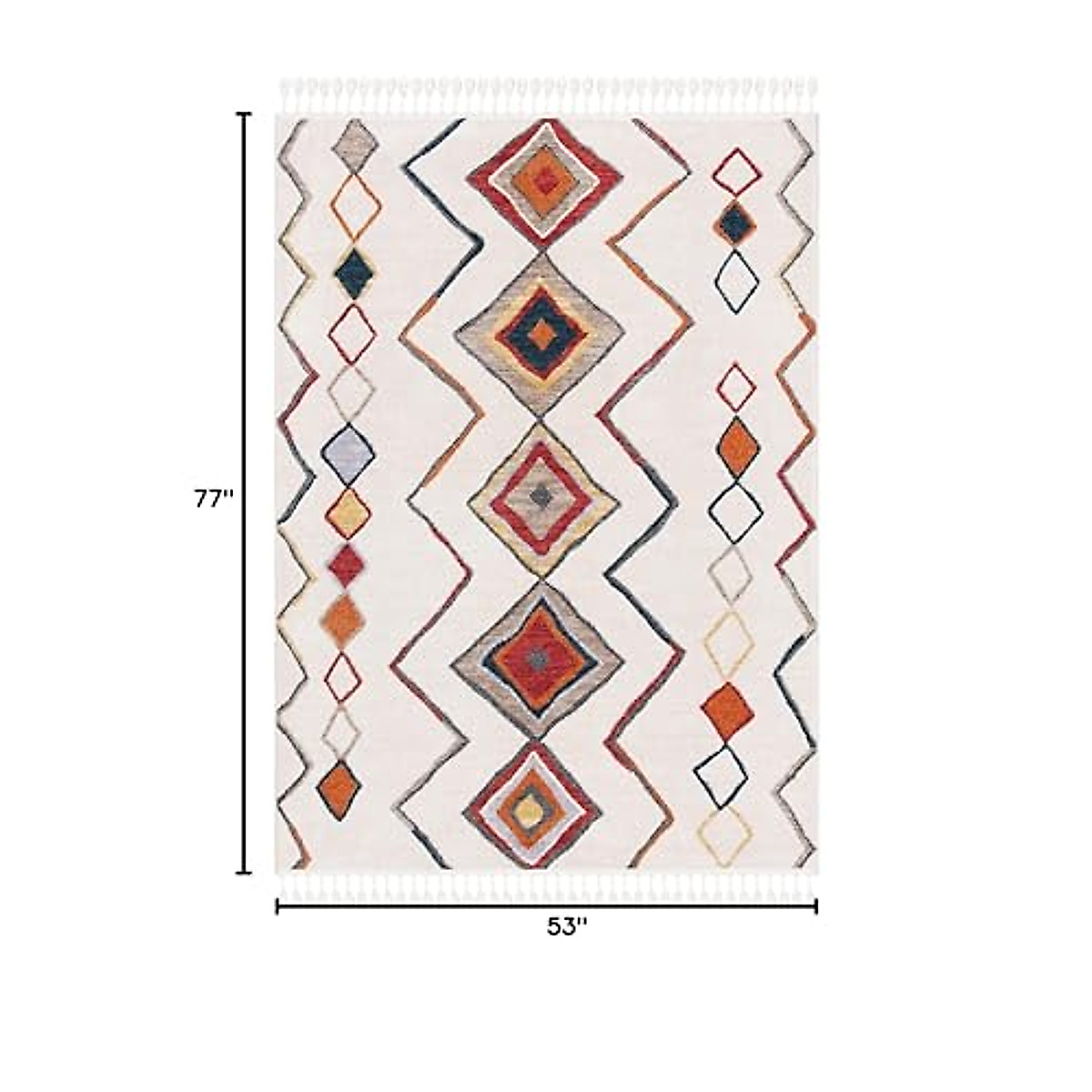 SAFAVIEH Farmhouse Collection 4'5" x 6'5" Ivory/Gold FMH599A Moroccan Boho Tassel Area Rug