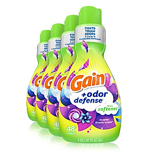 Gain + Odor Defense Laundry Fabric Softener Liquid, Super Fresh Blast Scent, Pack Of 4 (48 Loads Ea, 192 Total), He Compatible