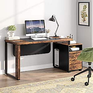 Tribesigns Computer Desk with Drawers, 59 Inch Executive Office Desk with File Drawer, Retro Gaming Writing Desk with CPU Cabinet for Home Office Study (Rustic)