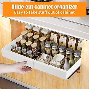 2 Pcs Pull Out Cabinet Organizer, Expandable(12.4"-20.5") Pull Out Drawers for Cabinets Slide Out Drawers for Kitchen Cabinets with Adhesive Nano Film Mounting Adjustable for Kitchen, Pantry (White)