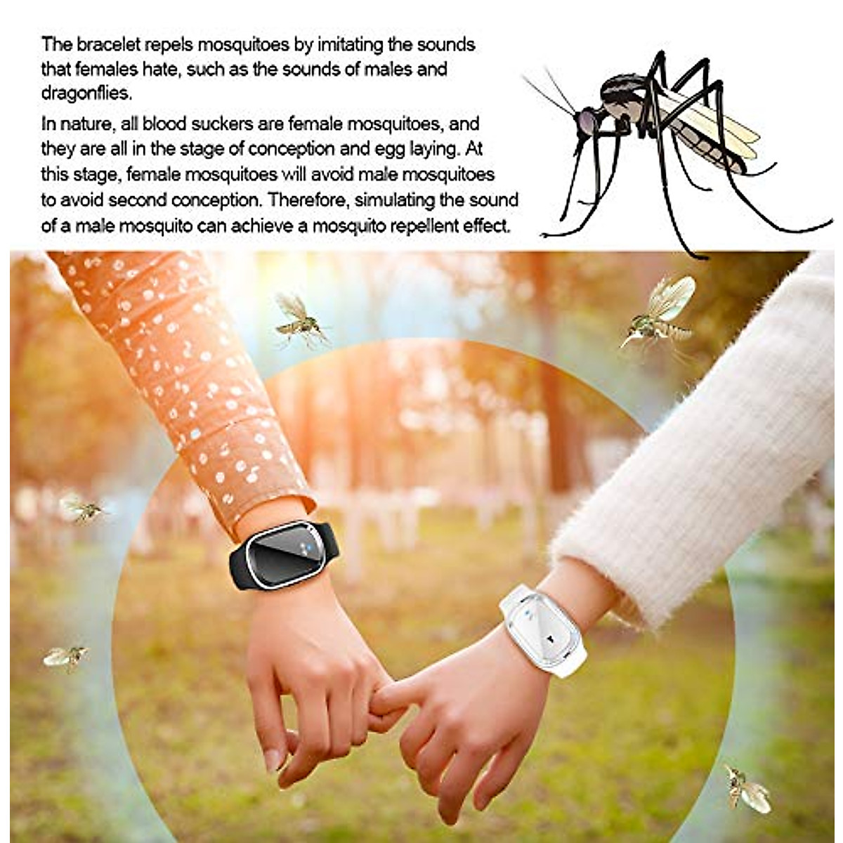 Mosquito Repellent Bracelet, Ultrasonic Mosquito Repellent Bracelet Electronic Watch with Clock Function USB Rechargeable Anti Mosquito Repeller Wristband (2 Pack, White)