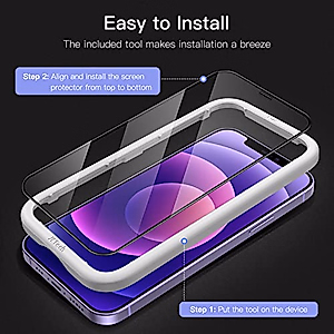 JETech Full Coverage Screen Protector for iPhone 12 mini 5.4-Inch, Black Edge Tempered Glass Film with Easy Installation Tool, Case-Friendly, HD Clear, 3-Pack