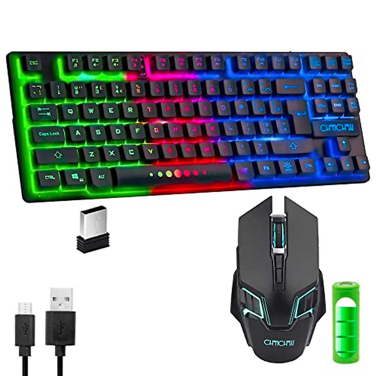 Gaming Wireless TKL Keyboard Mouse Combo Rechargeable LED Backlit Tenkeyless Compact 87 Keys 6 Button for Computer Laptop PS4 PS5 Switch Compatible with Windows XP/7/8/10 iMac MacBook Xbox one X