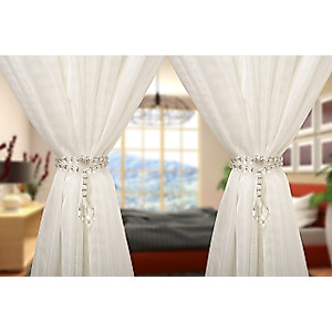 SUQ I OME 1 Pair of Luxury Crystal Beaded Magnetic Curtain Tieback and Holdback Curtain Clips Curtain Buckle Curtain Holder Blingbling Curtain Holdbacks for Drapes,Crystal