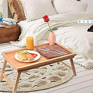 TBGFPO Wooden Folding Laptop Table Breakfast Serving Bed Trays, Adjustable Foldable with Flip Top and Legs Computer Desk Stand
