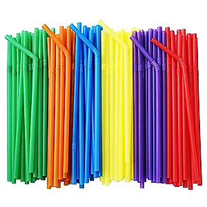 ALINK 500-Pack Solid Colors Flexible Drinking Straws, Plastic Disposable Bendy Straws - 7.75" x 0.23"