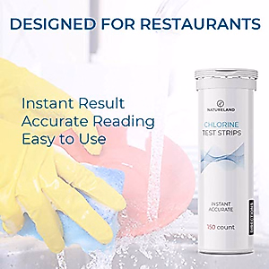 [150 Strips] Restaurant Chlorine Test Paper, 10-250 ppm (Value Pack) Instant Result in 1 Second (150)
