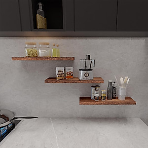 Kultilanda Floating Shelves 24 Inch Wall Shelf Solid Wood Mounted Storage for Bedroom Living Room Set of 3, Rustic Brown Wall Shelves