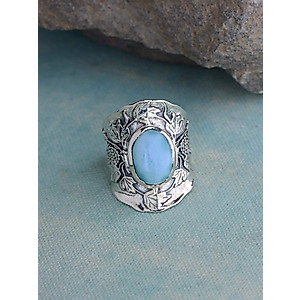 YoTreasure 10x14 MM Larimar Classic Statement Ring Oxidized .925 Sterling Silver