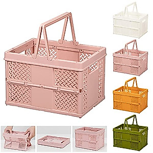 Multifunction Outdoor Picnic Basket Supermarket Shopping Basket Spring Outing Vegetable Basket Portable Carry Basket Vegetable and Fruit Basket Folding Storage Basket 1pcs (Pink)