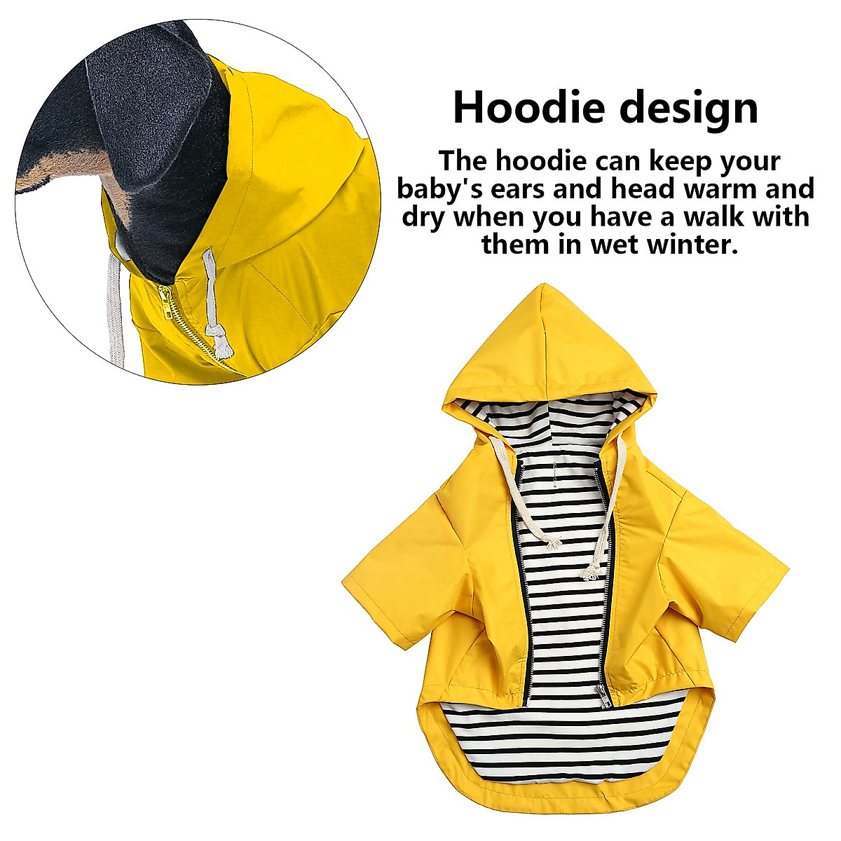 Dog Raincoat Puppy rain Jacket with Hood for Small Medium Breeds with Reflective Strap Storage Pocket Harness Hole Yellow S