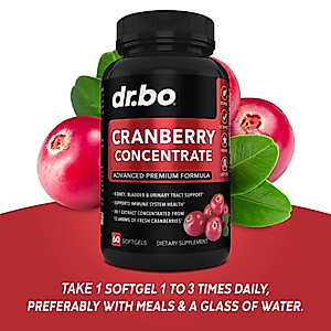 Cranberry Concentrate Pills Supplement Vitamins - UTI Supplements for Women & Men for Urinary Tract Health & Bladder Control Strength - Vitamin C & Cranberries Extract - Kidney Cleanse Detox Capsules