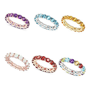 Tirafina Amethyst, Blue Topaz, Citrine, Rhodolite Garnet and Peridot Eternity Band Ring, Sterling Silver, Round Stones, Birthstone Rings for Women (4 mm stone)