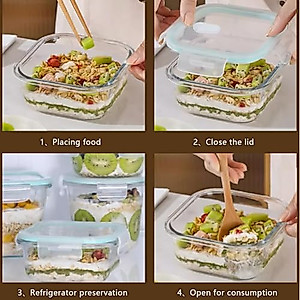 ATRDTO 6 Pieces Square Glass Food Storage Containers with Lids, Meal Prep Containers for Food Storage, BPA Free & Leak Proof (3 lids & 3 Containers)