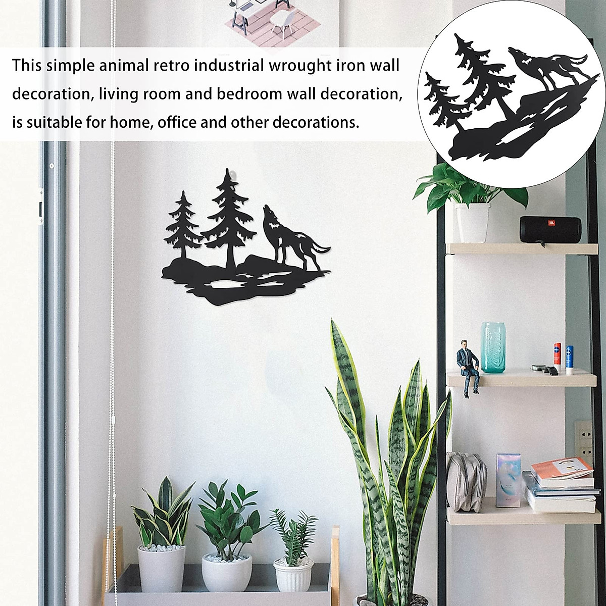 DOITOOL Metal Silhouette Wall Art Wolf in The Tree Christmas Metal Wall Art Hanging Decor for Living Room Garden Bedroom Office Home Wall Housewarming Party