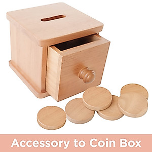 Wooden Coins for Montessori Object Permanence Coin Box - Chunky Wood Replacement Coin Set - Wooden Tokens for Counting - Montessori Toys for 1 Year Old - Infant Developmental Coin Drop Toys