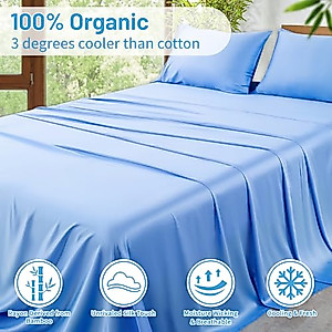 MEISHANG Bamboo Viscose Sheets Queen Size - 100% Organic Viscose,400TC Cooling Luxury Sheet Set with 16" Deep Pockets - 4 Pieces(Blue)