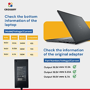 Dell 180W Charger for Dell Alienware Laptop Charger Dell G7 Optiplex G3 G5 Alienware M15 M17 M17x x51 R1 R2 R3 R4 R5 Heavy Duty Power Supply for Dell Gaming Computer Laptops 19.5V 9.23A AC Adapter