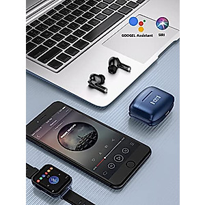 YHT Bluetooth 5.2 Wireless Earbuds, Clear Call Noise Cancelling with 4 Microphones Wireless in Ear Headphones, LED Power Display HiFi Stereo Sound Earphones Compatible for iPhone Android, Blue